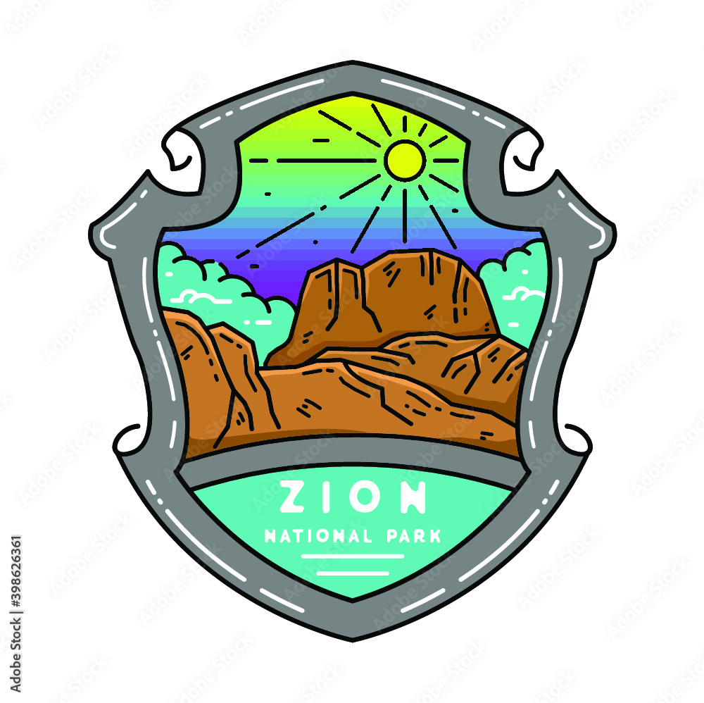 Zion National Park Monoline Design Stock Vector | Adobe Stock