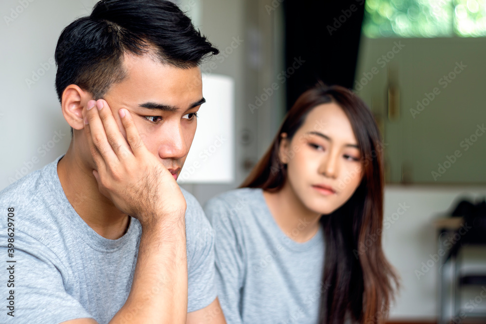 Trouble relationship couple married concept. Unhappy husband worried ...