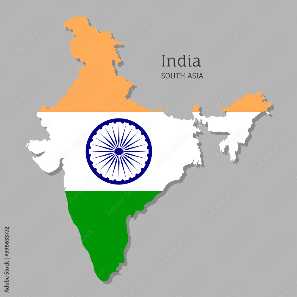 Map of India with national flag. Highly detailed editable map of India ...