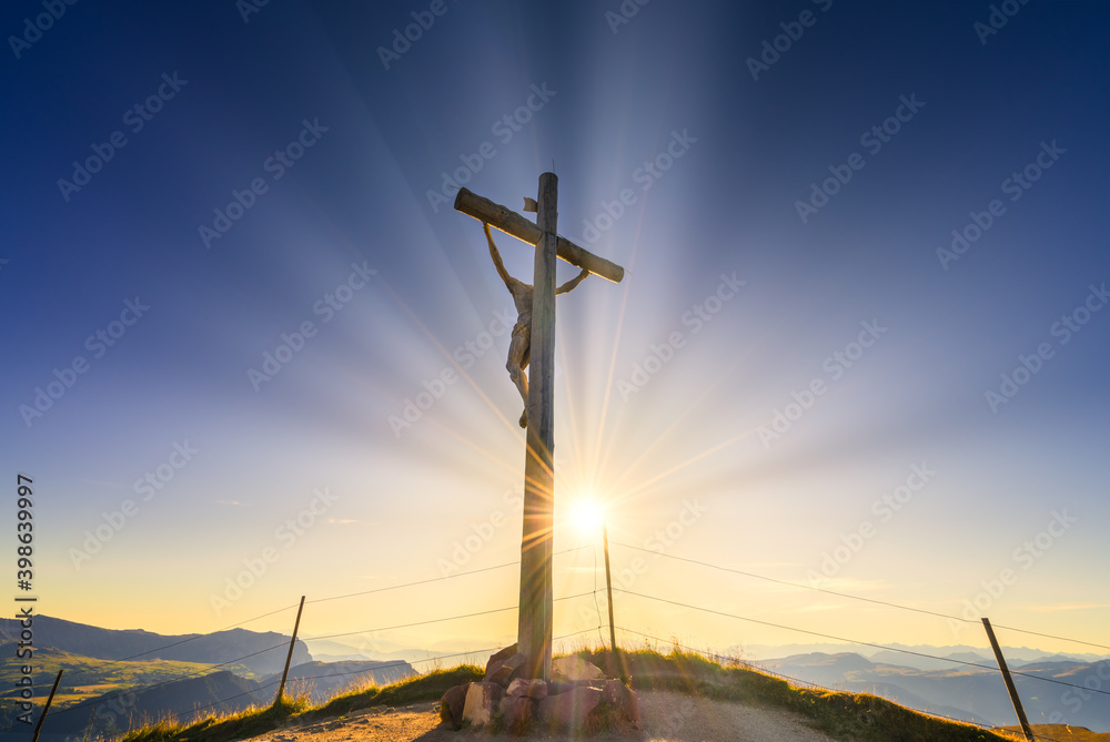 Jesus Christ on the Cross with sun rays Stock Photo | Adobe Stock