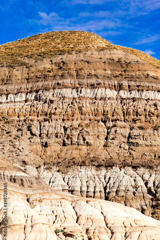 Drumheller badlands at the Dinosaur Provincial Park in Alberta, where ...