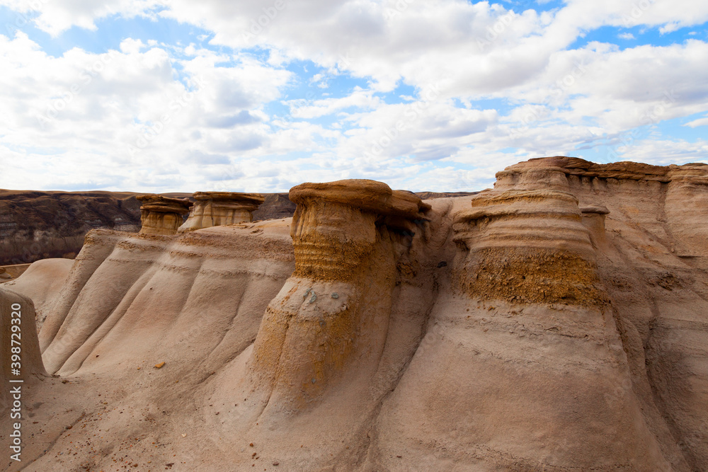 Drumheller badlands at the Dinosaur Provincial Park in Alberta, where ...