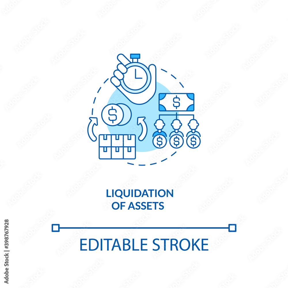 Liquidation of assets blue concept icon. Convert into cash. Business ...