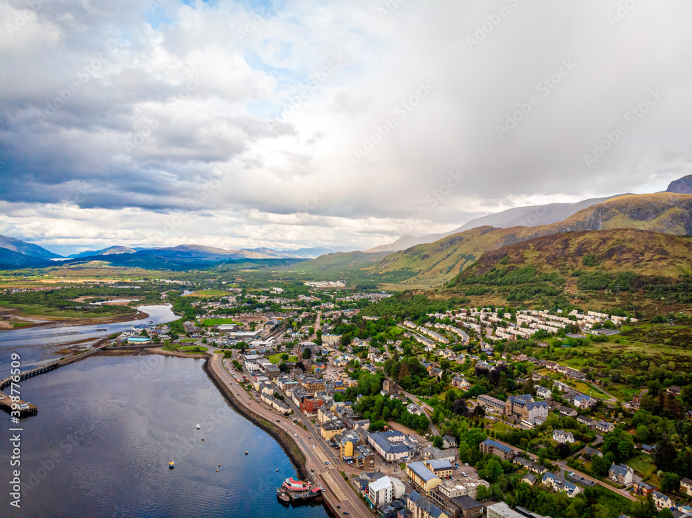 Aerial view of Fort William, a town in the western Scottish Highlands ...