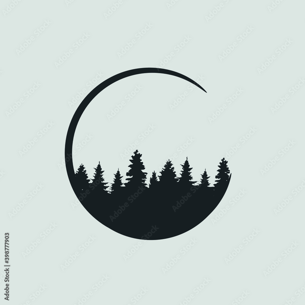 forest silhouette background circle Stock Vector | Adobe Stock