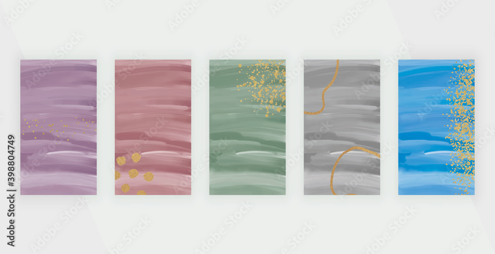 Colorful brush stroke watercolor with golden glitter confetti ...