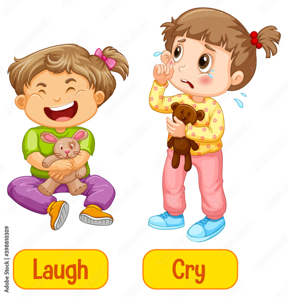 Opposite adjectives words with laugh and cry Stock Illustration | Adobe ...