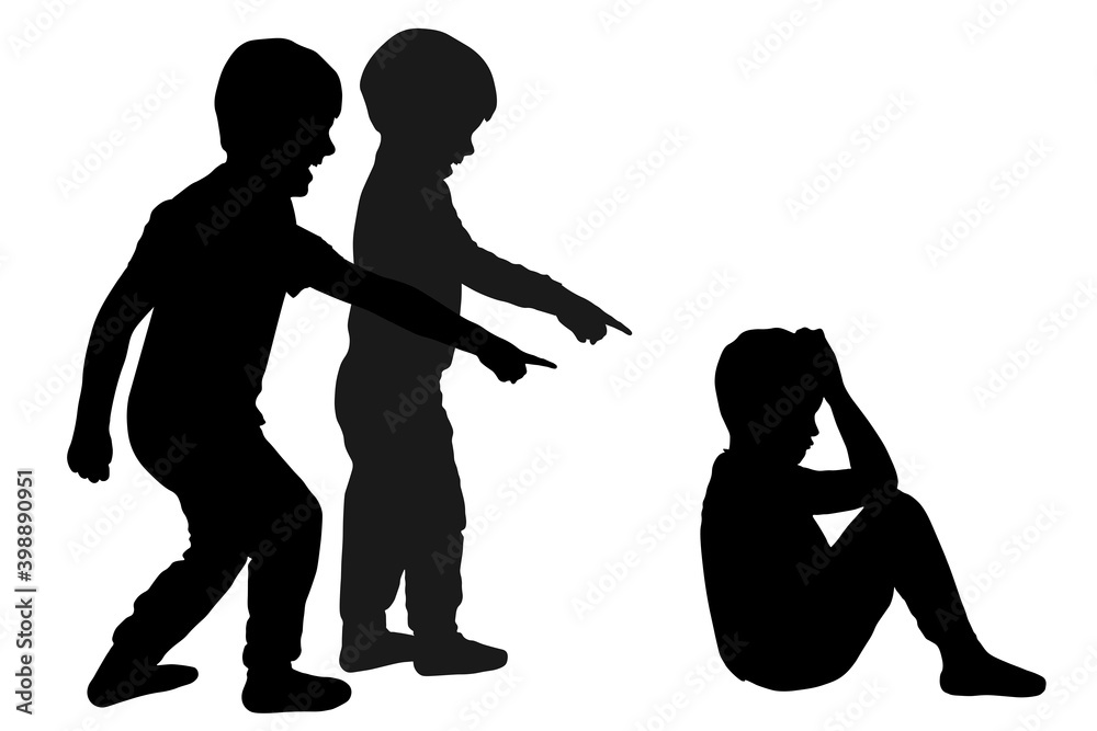 School bullying children. Taunting a child. Silhouette vector Stock ...