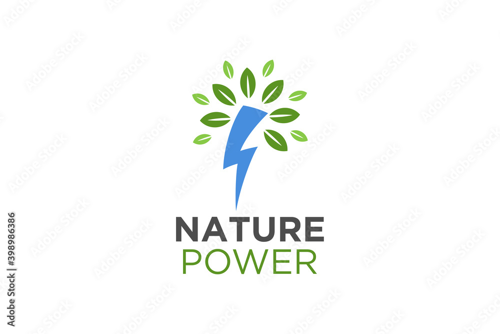 Nature power logo icon, power plants lightning simple minimalist symbol ...