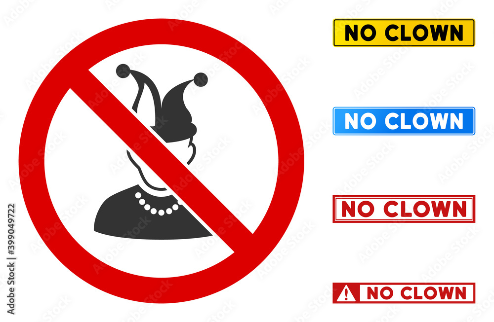 Image vectorielle Stock No Clown sign with badges in rectangular frames ...