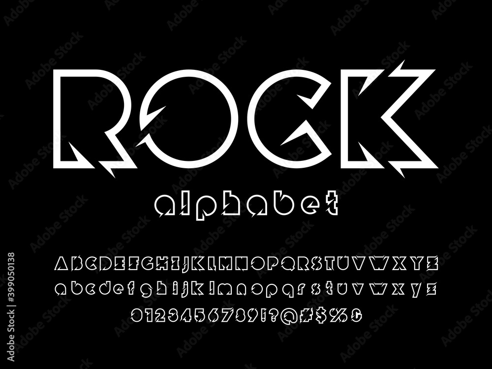 Abstract modern rock style alphabet design with uppercase, lowercase ...