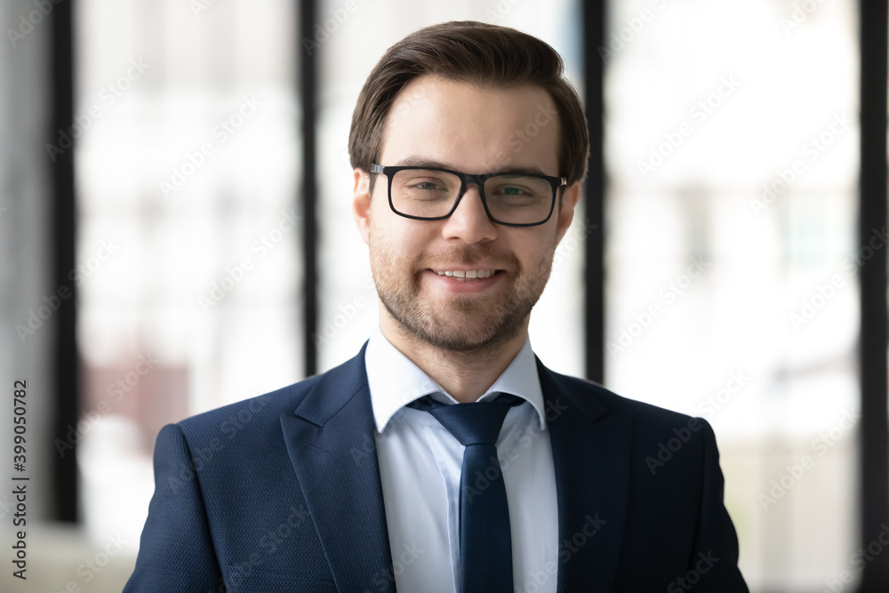 Head shot portrait close up smiling confident businessman wearing ...