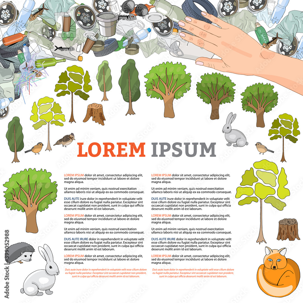 Pollution of the environment. Garbage and waste in forests, in wildlife ...