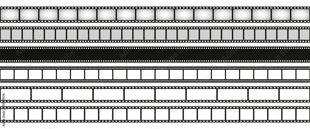 Film strip set. Blank stripes cinema on transparent background. Vector ...
