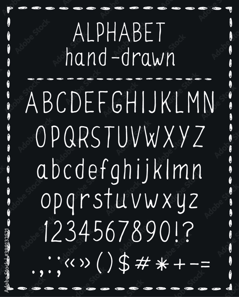 Vector alphabet. Hand-drawn sketches on a white background. Large and ...