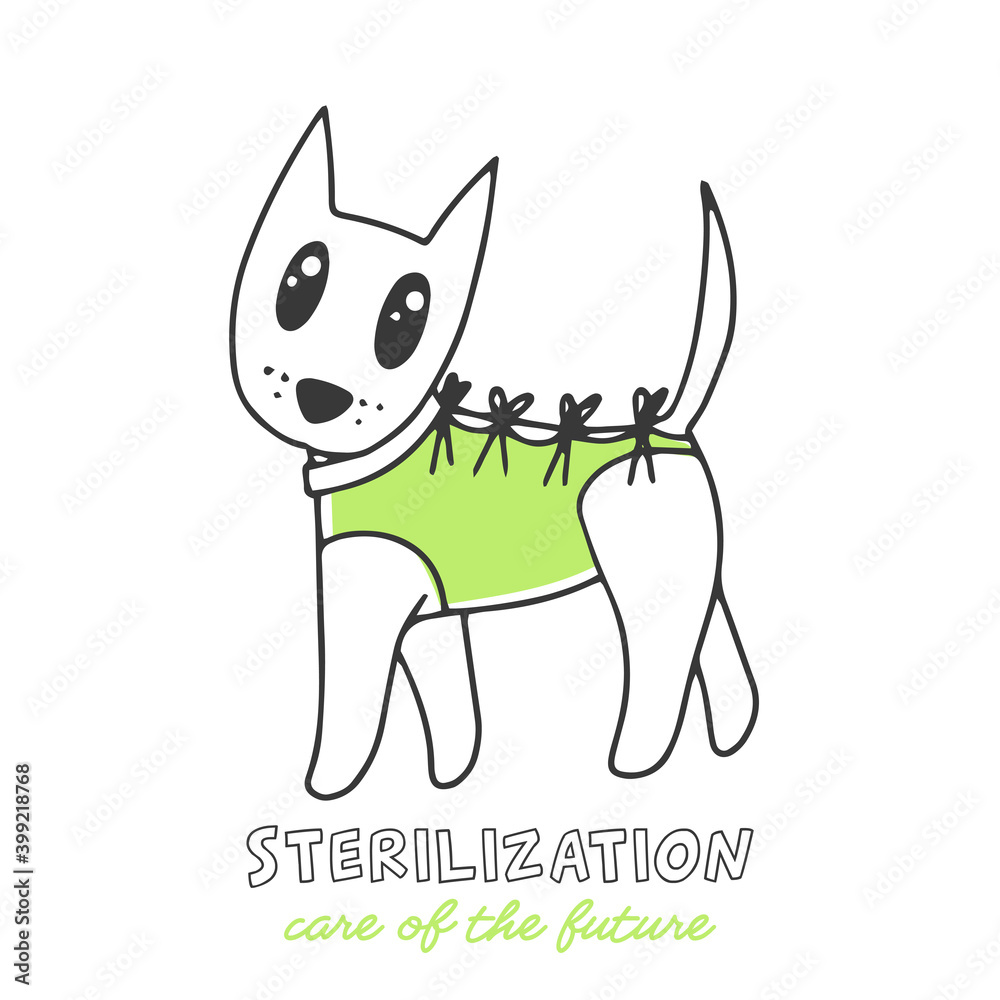 Vector hand drawn icon for veterinary clinic. Dog after surgery ...