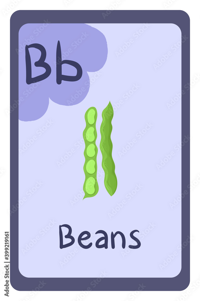 Education flash card abc, letter B - beans. Template design. Primary ...