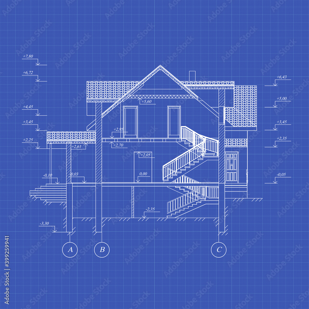Best interesting architectural background on graph paper. Cross-section ...