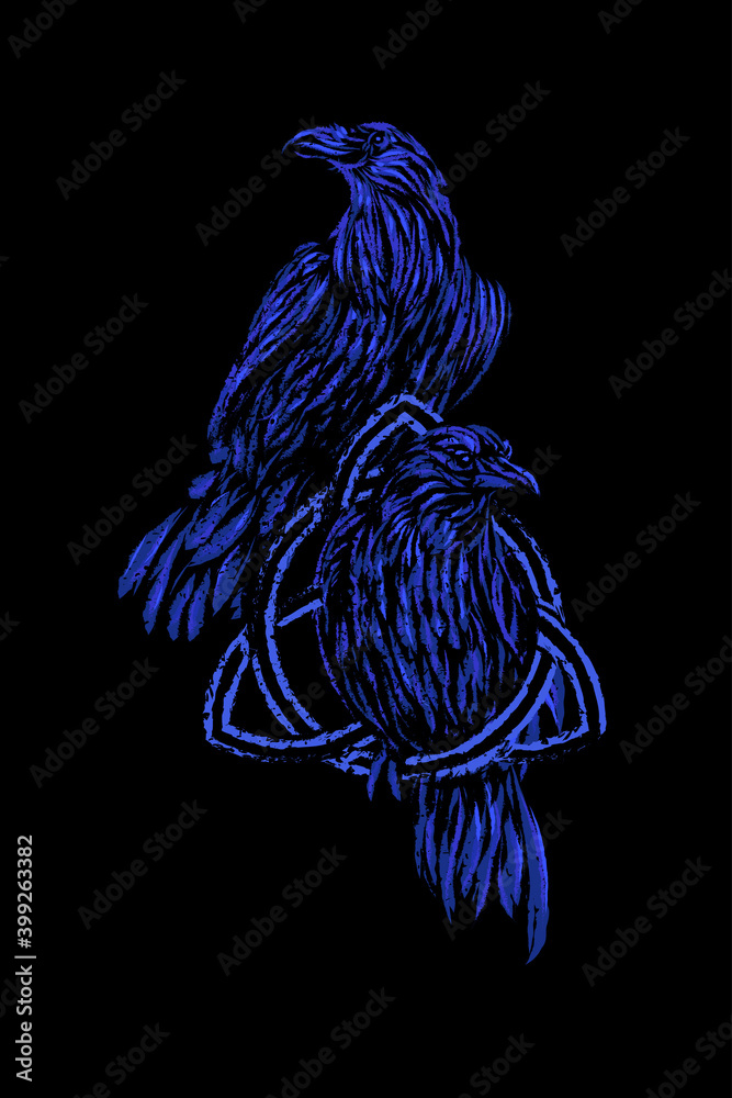 Odin's Celtic Raven. Scandinavian tattoo. Runic symbols in the Old ...