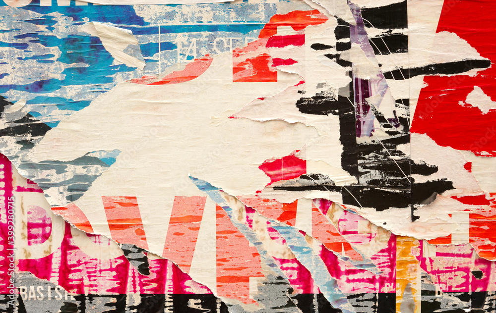 Old ripped torn posters grunge texture background creased crumpled ...