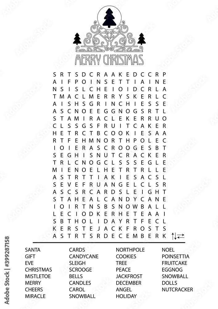 Christmas educational game for kids. Word search puzzle. Printable ...