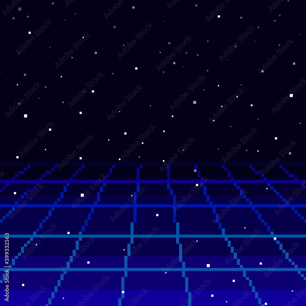 Vektor Pixel 80s Retro Wave Sci-Fi Background For game. Pixel art 8bit ...