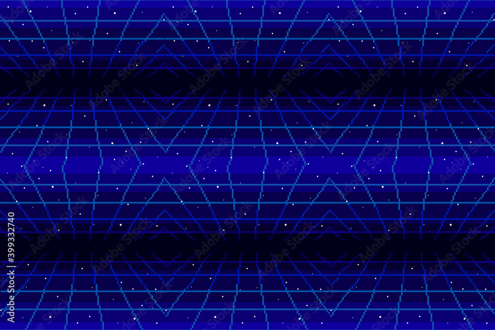 Pixel 80s Retro Wave Sci-Fi Background For game. Pixel art 8bit Stock ...