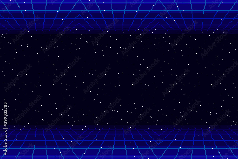 Pixel 80s Retro Wave Sci-Fi Background For game. Pixel art 8bit Stock ...