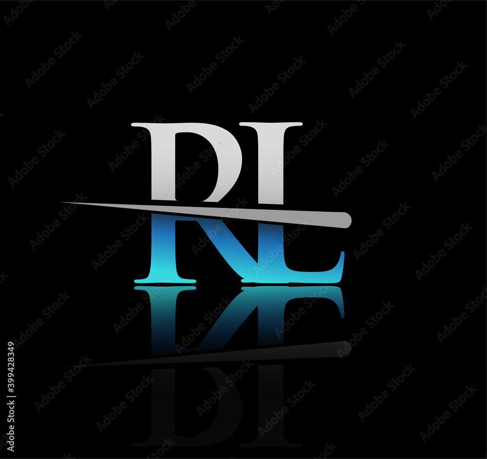 initial logotype letter RL company name colored blue and silver swoosh ...