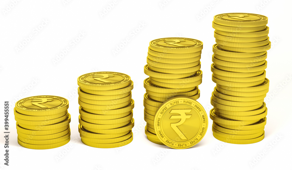 Rupee symbol sign on golden coin isolated on white background Stock ...