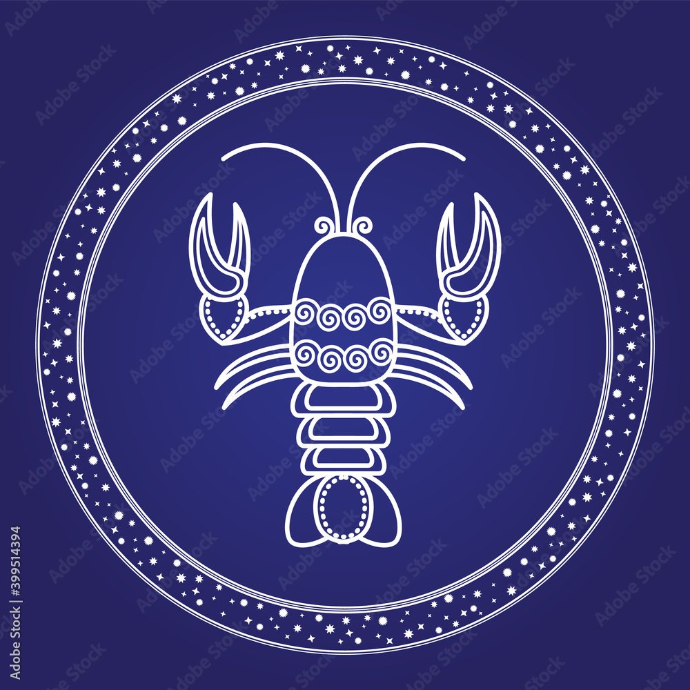 Cancer astrology zodiac symbol in circle shape with star symbols ...