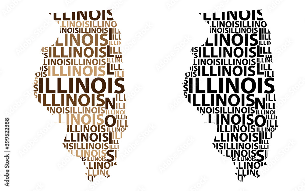Sketch Illinois (United States of America) letter text map, Illinois ...