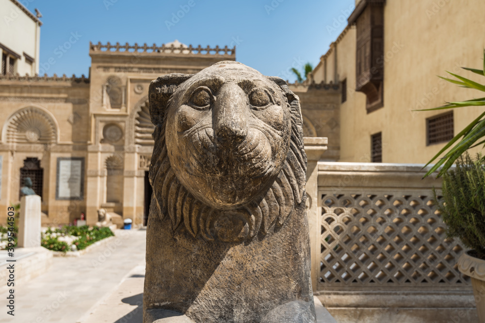 Lion statue in front of Coptic Museum in Cairo, Egypt with the largest ...