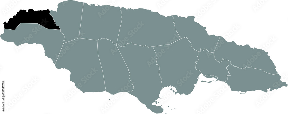 Black location map of Jamaican Hanover parish inside gray map of ...