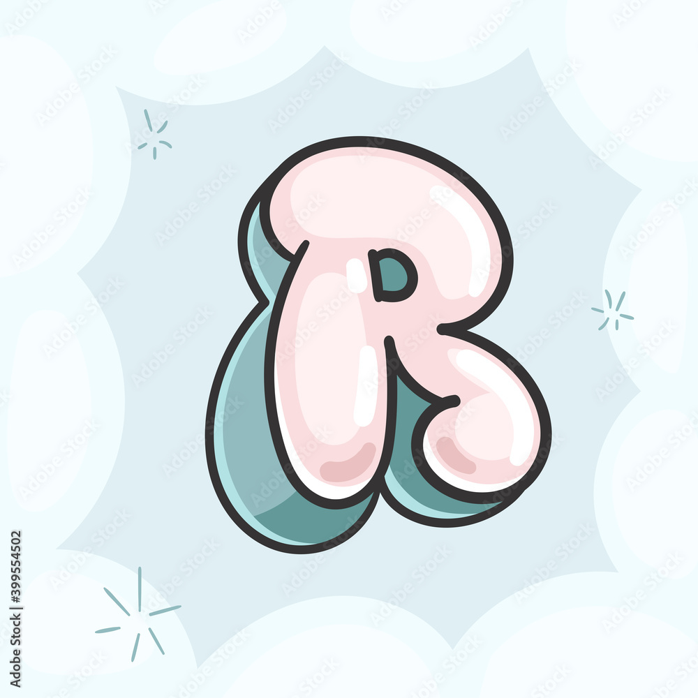 Cartoon pink bubble letter R. Vector kids illustration font Stock ...