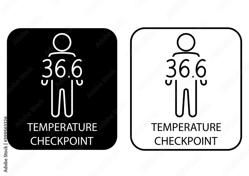 Temperature scanning. Check human body temperature poster. Checkpoint ...