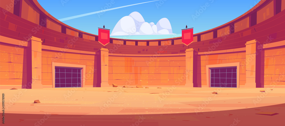 Ancient roman arena for gladiators fight. Vector cartoon illustration ...