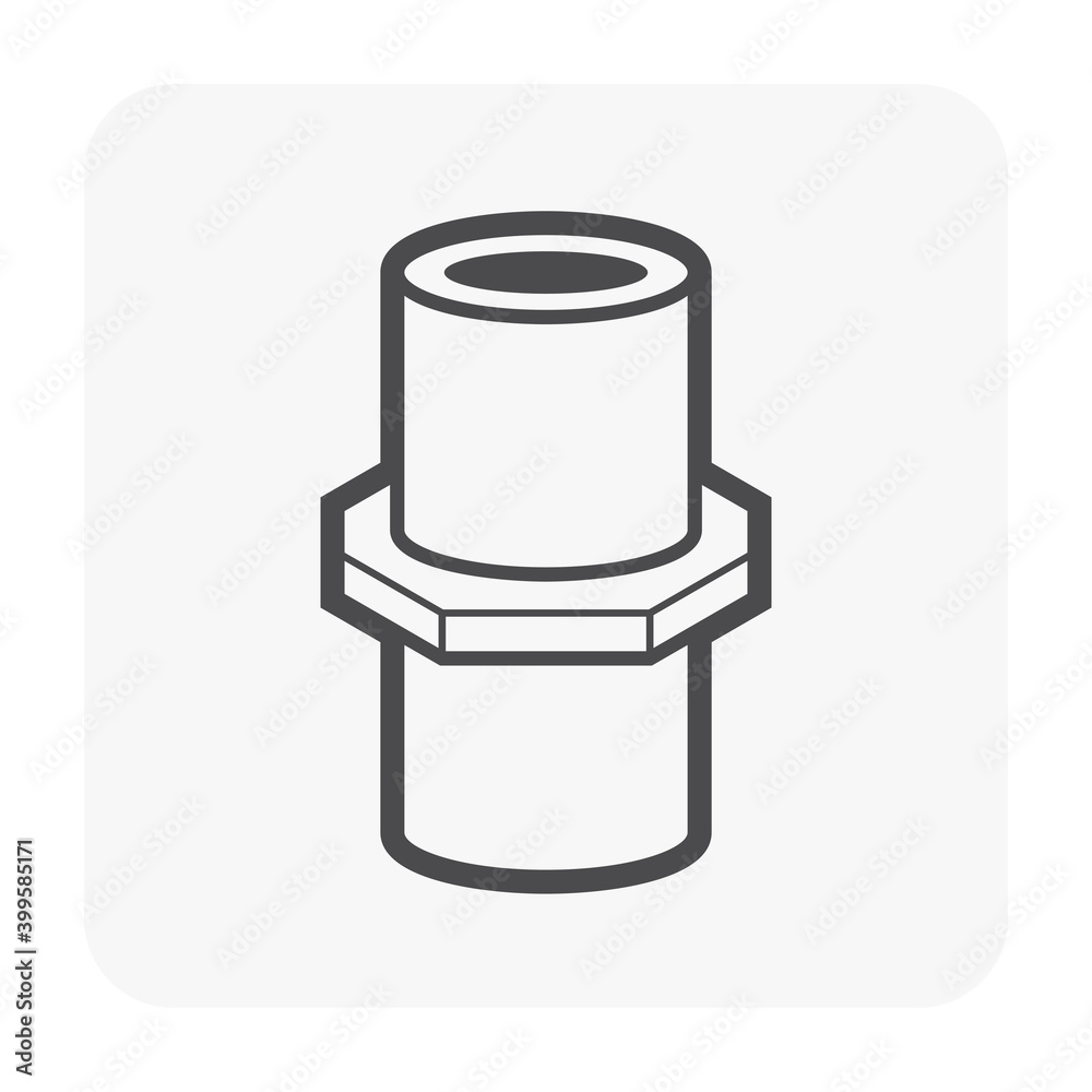 PVC plastic pipe fitting vector icon. Adapter with slip socket opening ...