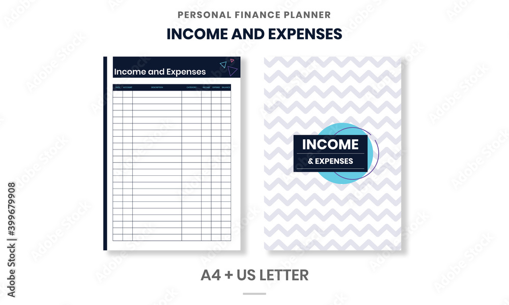 Minimalist Personal Finance planner Income and Expenses pages template ...