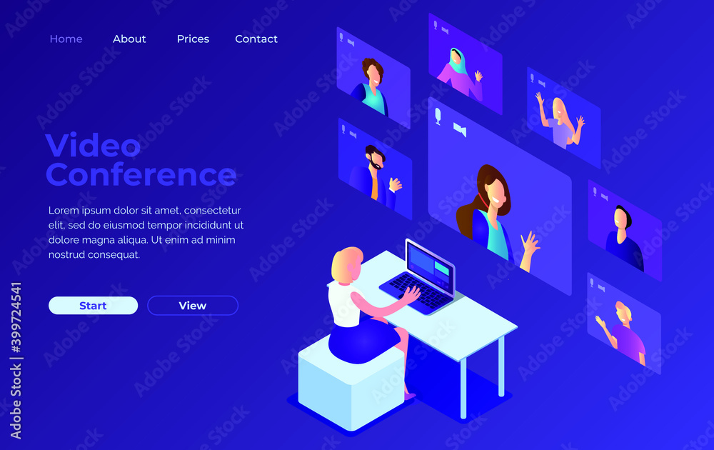 Illustrations flat design concept video conference. online meeting work ...