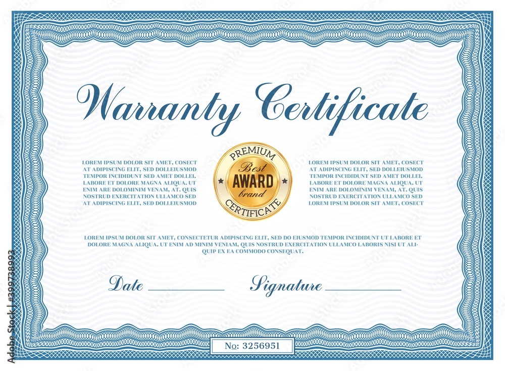 Stockvektorbilden Warranty certificate vector template, diploma border ...