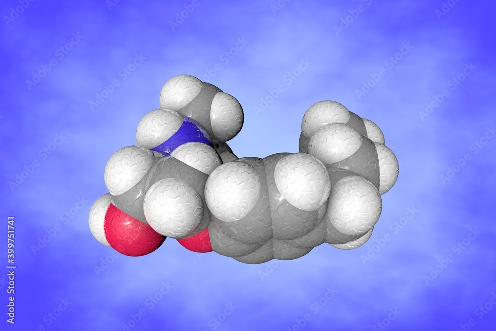 Molecular structure of metoprolol. Atoms are represented as spheres ...