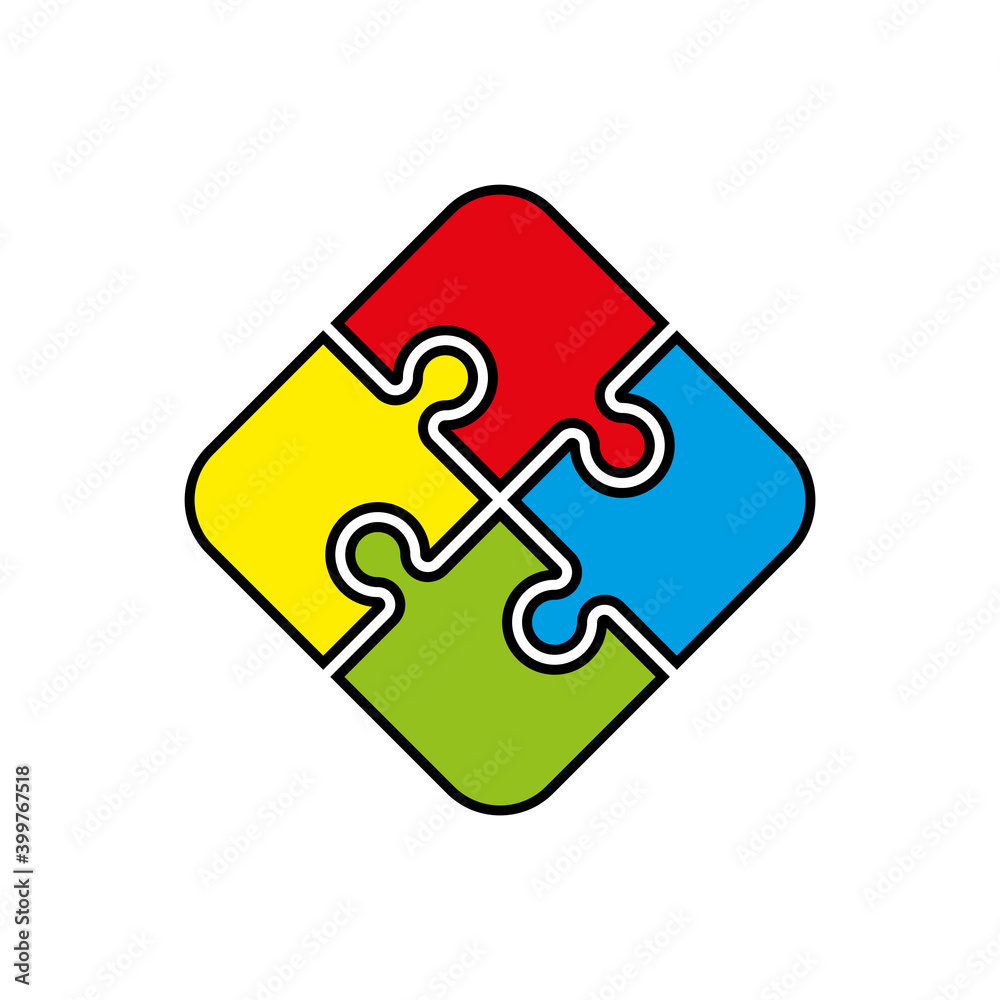 Simple Puzzle four piece business presentation. Circle outline puzzle ...
