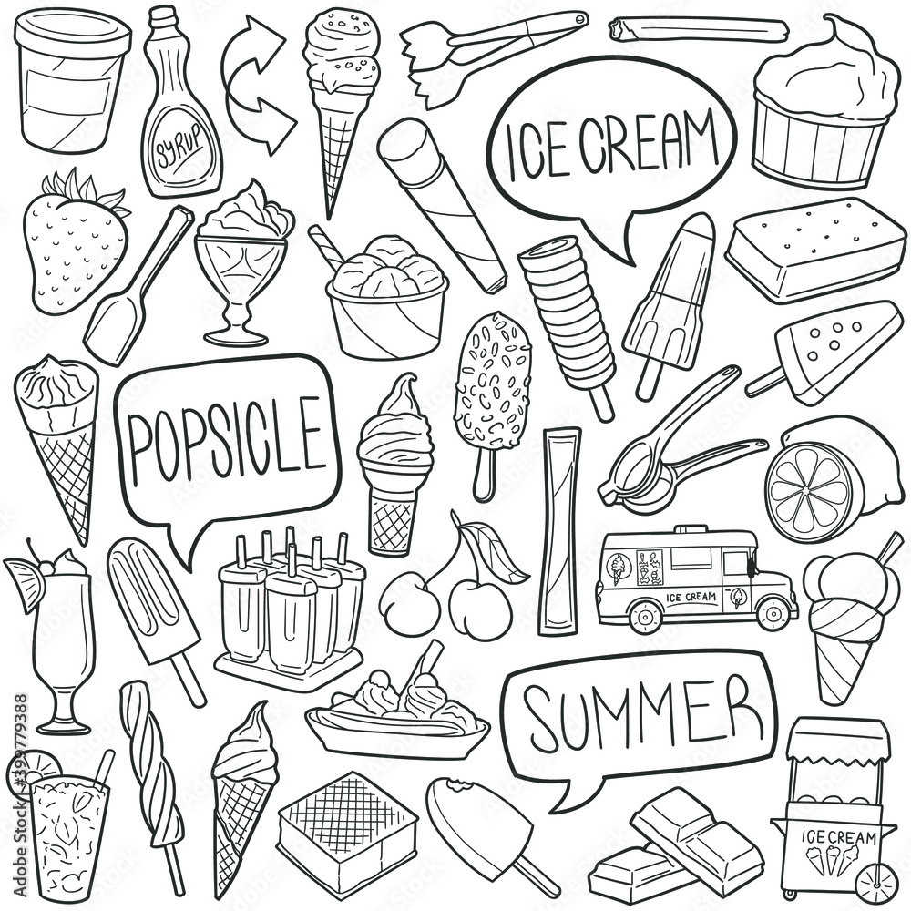 Ice Cream Summer doodle icon set. Popsicle Vector illustration ...
