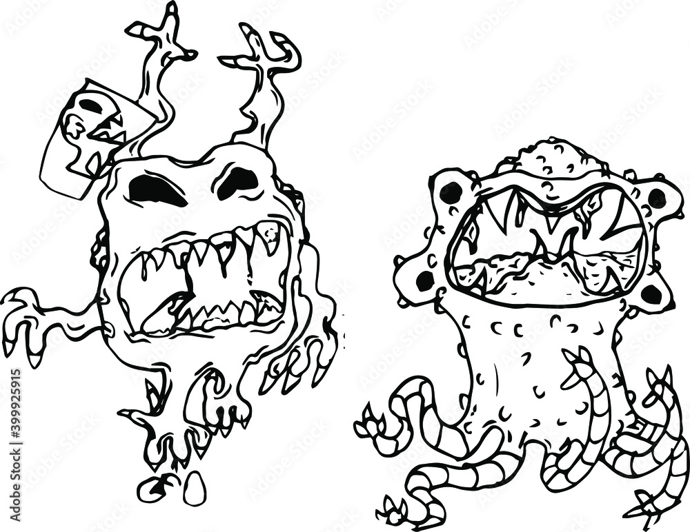 Vector drawing of scary monsters. Drawings of monsters. Stock Vector ...