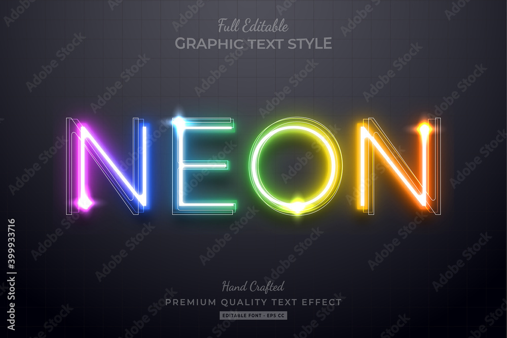 Neon Rainbow Editable Text Effect Font Style Stock Vector | Adobe Stock