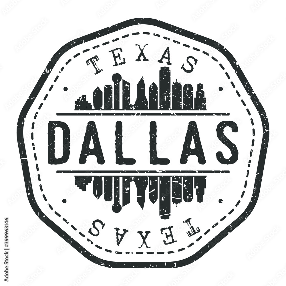Dallas, TX, USA Stamp Skyline Postmark. Silhouette Postal Passport ...