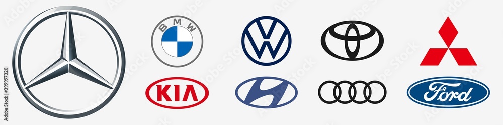 Auto logo. Mercedes, bwm, vw, toyota, mitsubishi, kia, audi, hyundai ...