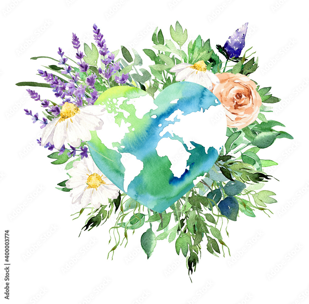 Watercolor Earth day clipart, ecological icons, greenery clipart, eco ...