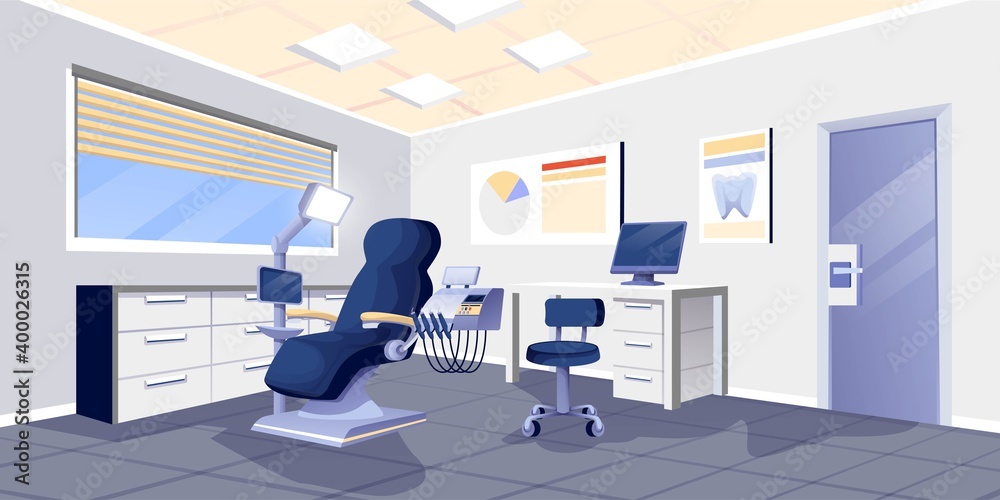 Dentist office interior design background. Dental healthcare vector ...